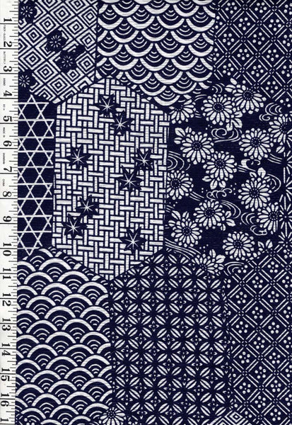 0986 - Yukata Fabric - Geometric Patchwork with Japanese Motifs - Trad ...