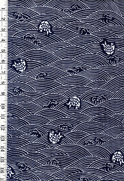 0987 - Yukata Fabric - Waves with Tossed Koi - Traditional 14" wide ...