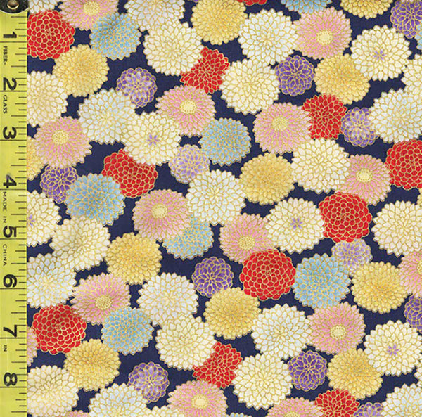 Japanese - Cosmo Compact Colorful Mums - AP32701-2D - Navy | Shibori Dragon