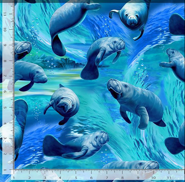*Tropical - Ocean Life - PLAYFUL MANATEE - CD1974 - BLUE | Shibori Dragon
