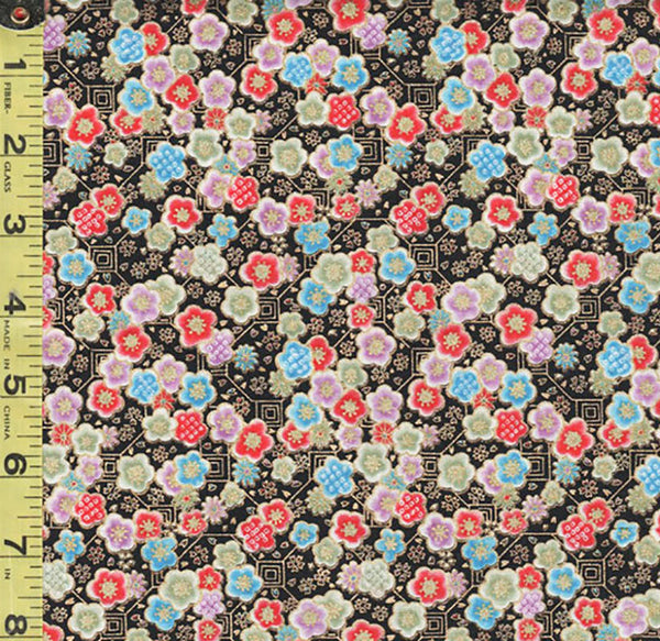 Japanese - Naka Small Colorful Cherry Blossoms & Tiny Gold Squares - N ...