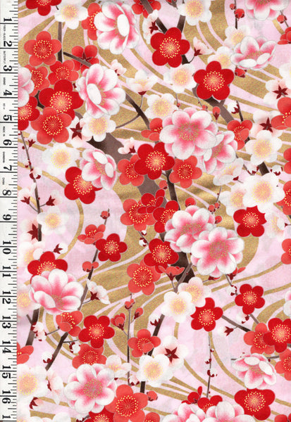 *Japanese - Naka Springtime Ume (Plum Blossoms) - N-1500-1C - Red & Pi ...