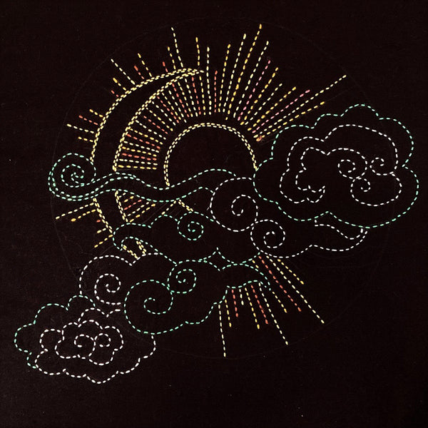 Sashiko - Pre-printed Panel - Sashiko Scenes - Sun, Moon & Clouds ...