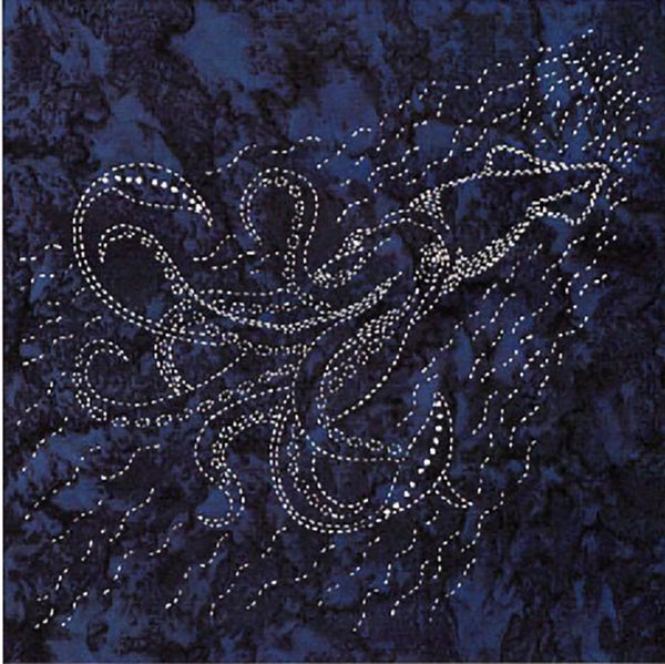 Sashiko - Pre-printed Sea Life Panel - OCEAN Series - SQUID - Indigo B ...