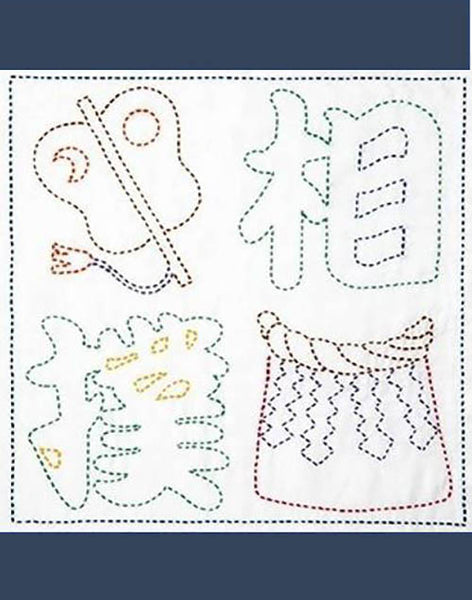 Sashiko Pre-printed Sampler (Olympus) - # 2082 Sumo Kanji - Navy - ON ...